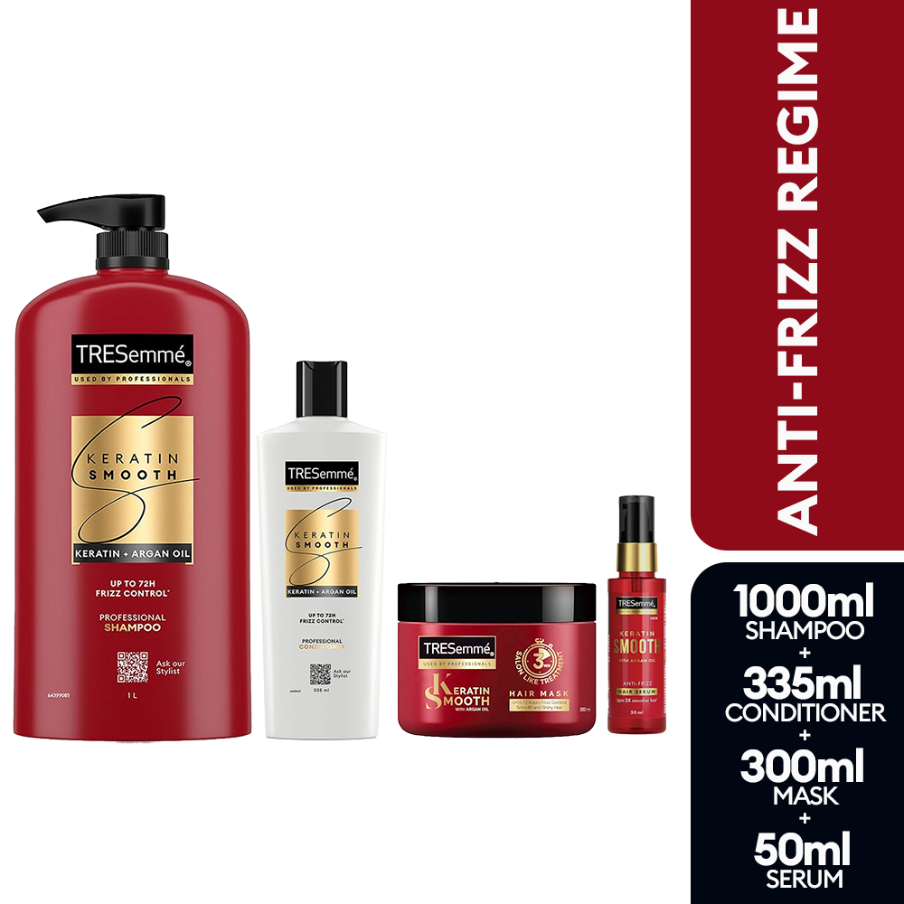 Try TRESemmé Keratin Smooth Shampoo 1000ml+Conditioner 340ml+Mask 300ml+Serum 100ml Combo | TRESemmé
